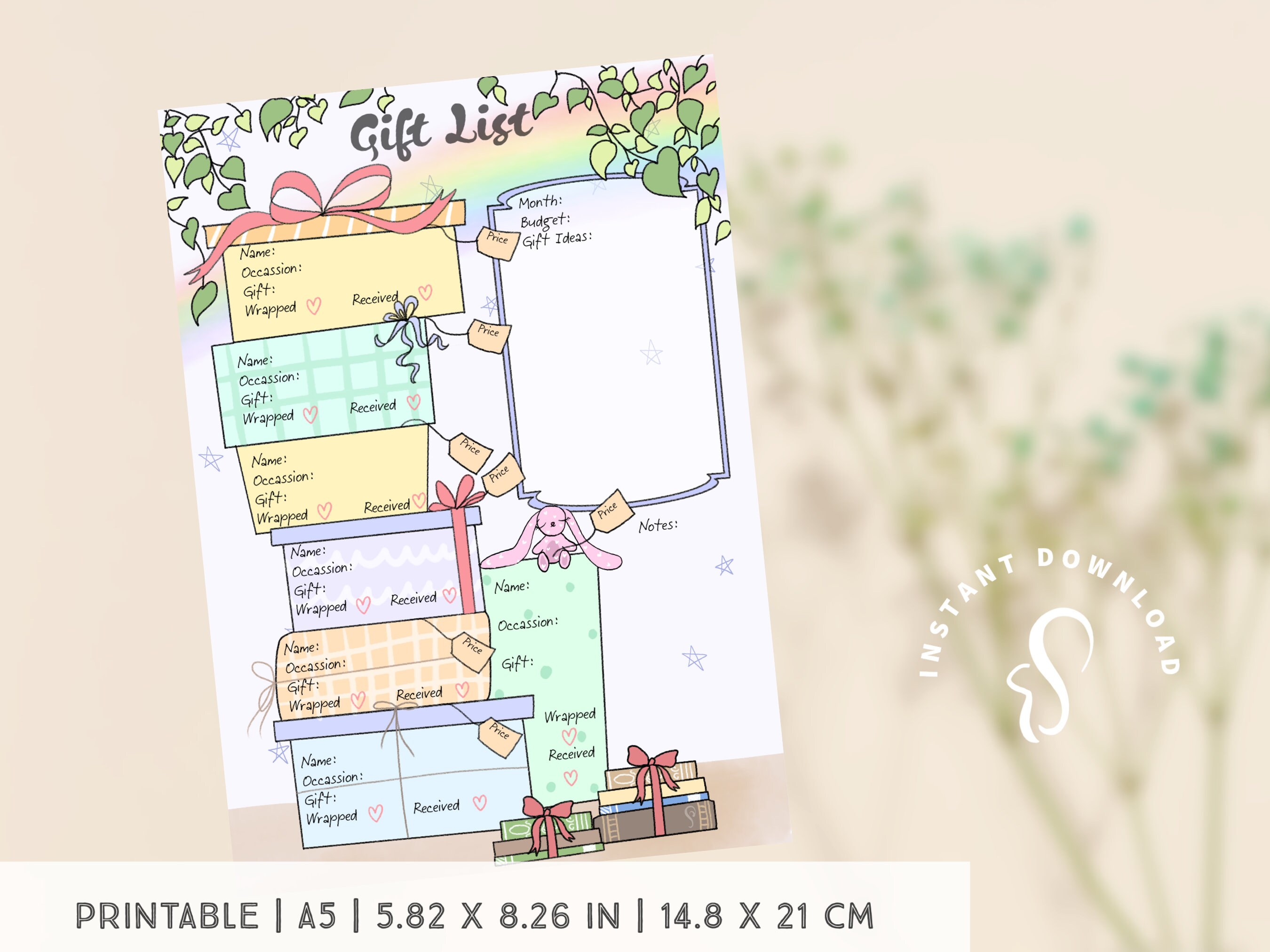 Fun Hand-drawn Gift List A5 Printable Gift Tracker Christmas, Birthday ...