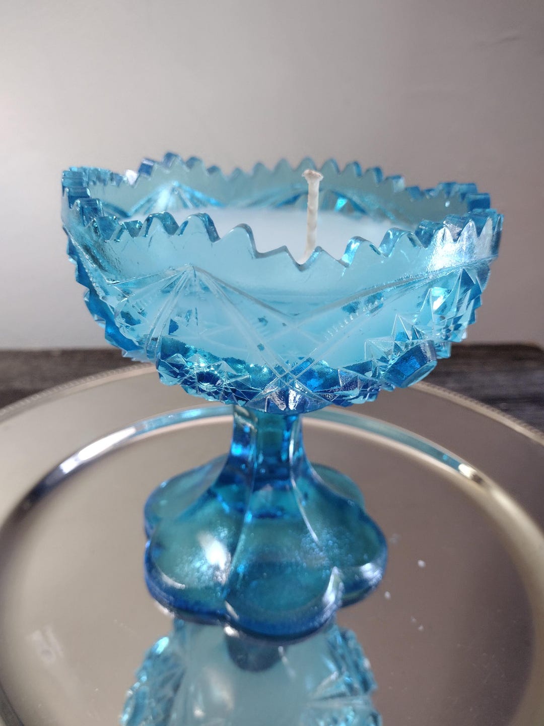 Vintage Kemple Wheaton Blue Saw Tooth Compote Candle - Etsy
