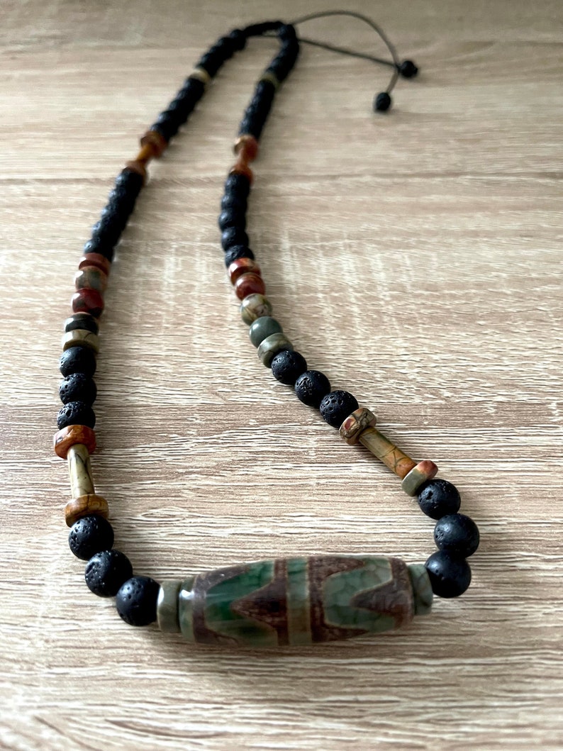 Men's Beaded Necklace, Lava Rock Stone Necklace, 8mm Jasper Gemstone ...