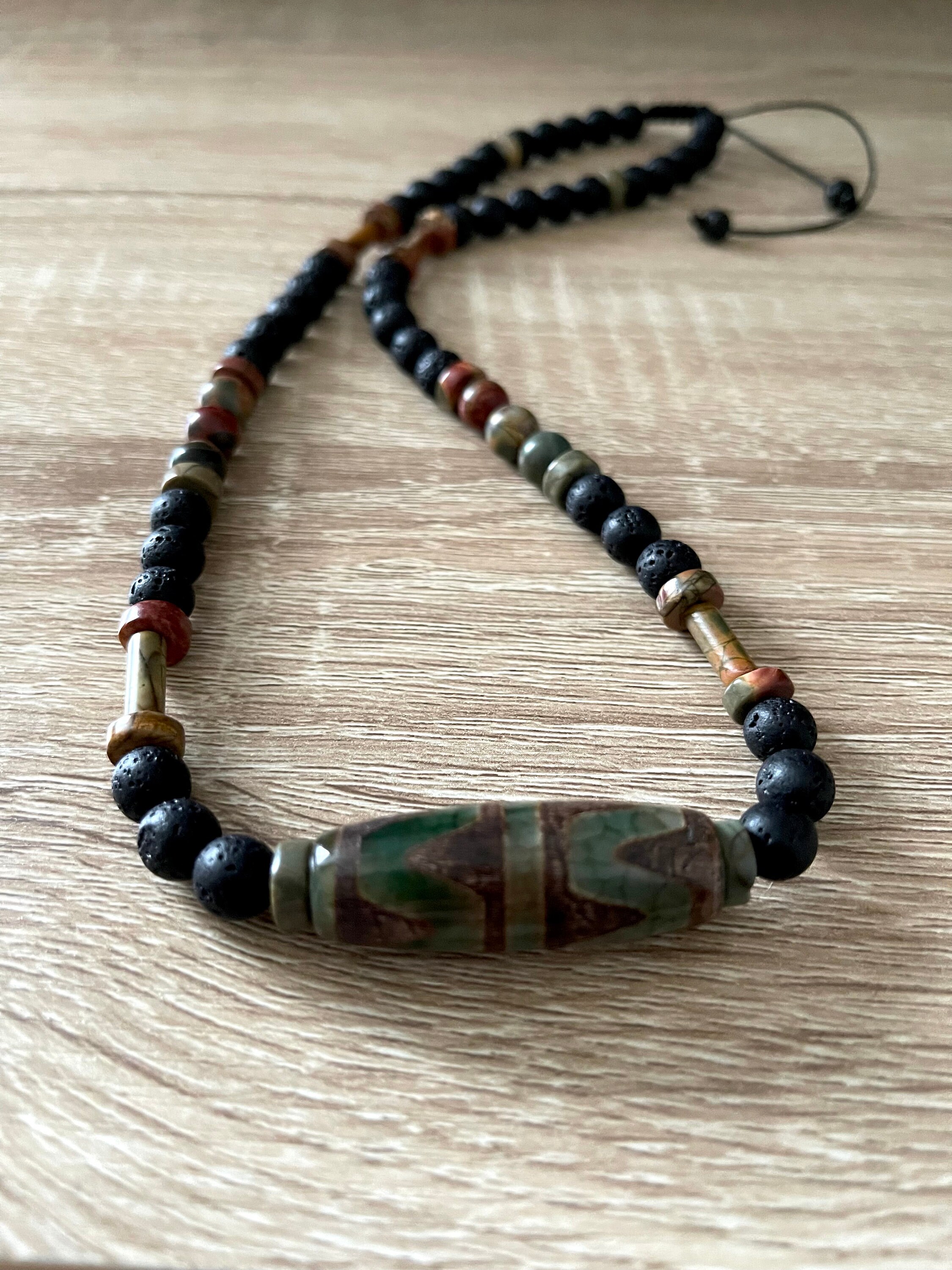Men's Beaded Necklace, Lava Rock Stone Necklace, 8mm Jasper Gemstone ...