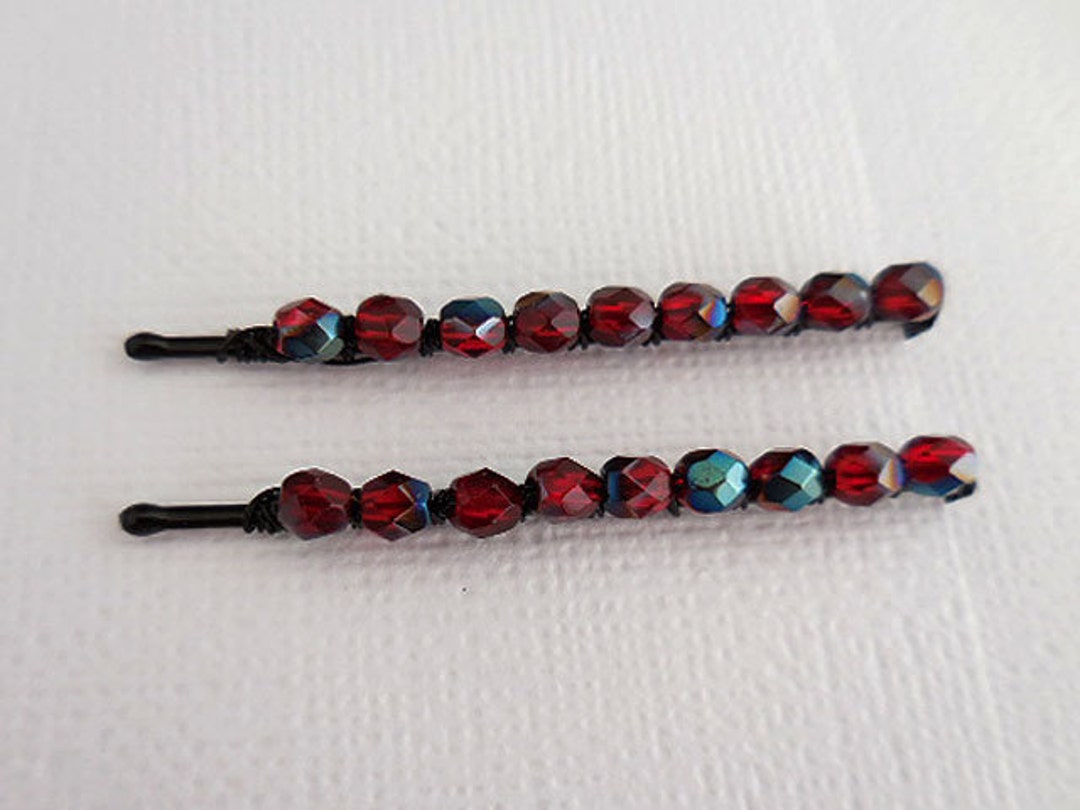 Beaded Bobby Pin, Red Hair Pin, Sparkly Hair Clip, Retro Hair Pin ...
