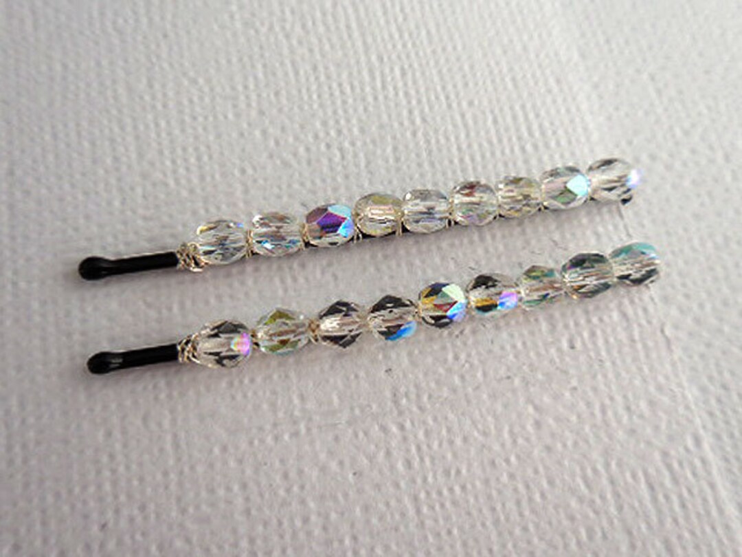 Beaded Bobby Pin, Crystal AB Hair Pin, Sparkly Hair Clip, Bridal Hair ...