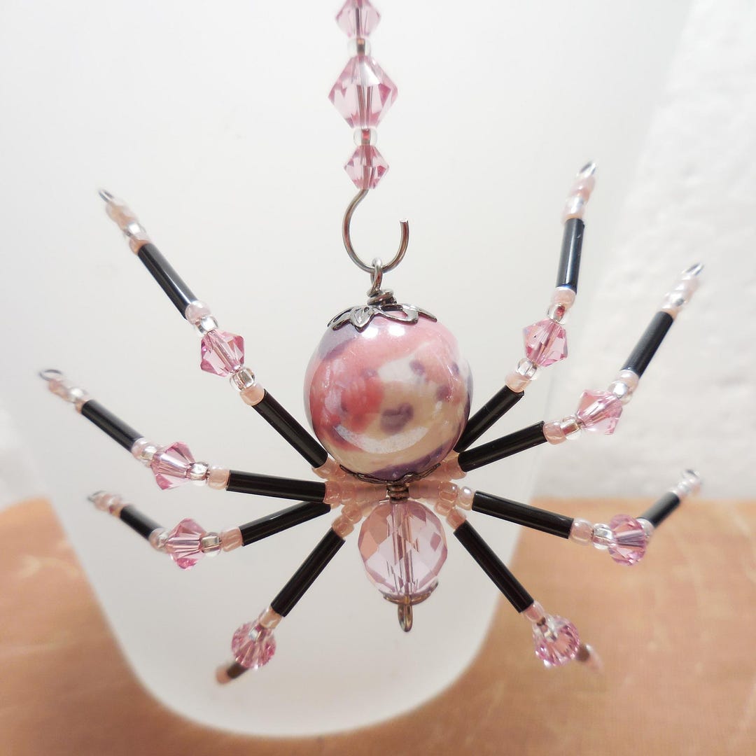 Beaded Spider, Pink and Black Christmas Spider, Pastel Halloween Spider ...