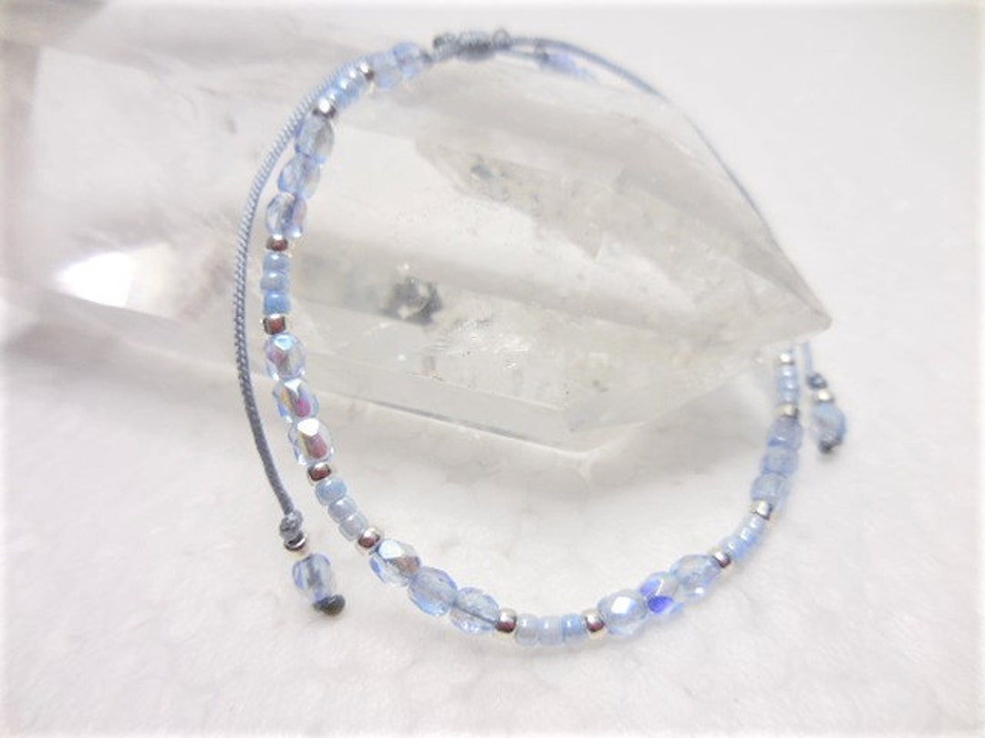 Pale Blue Beaded Bracelet on Cord, Sparkly Blue Friendship Bracelet ...