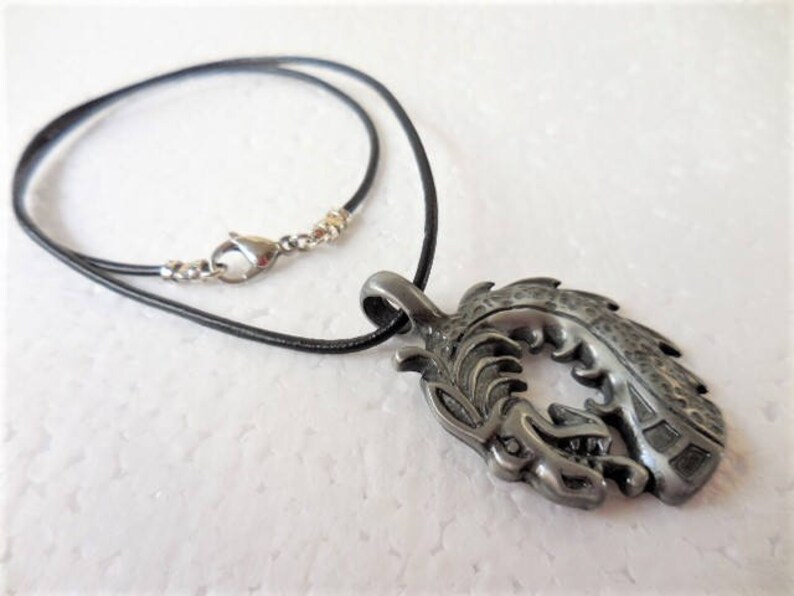 Dragon Necklace Pewter Dragon Head Pendant on Leather Cord - Etsy