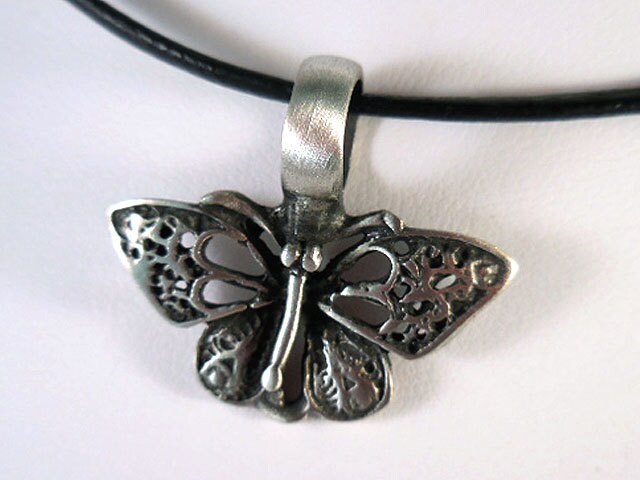 Butterfly Necklace Pewter Butterfly Pendant Leather Cord | Etsy