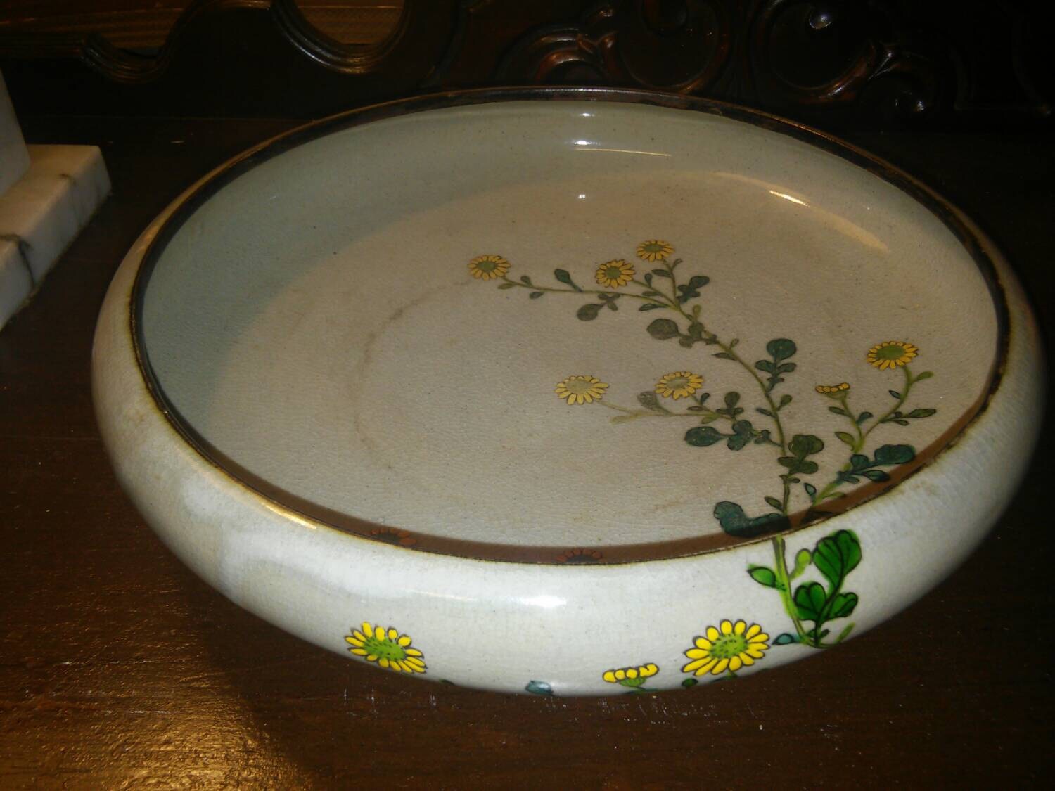 NEW PRICE Antique Japanese Pottery Large Flat Bowl Signed | Etsy