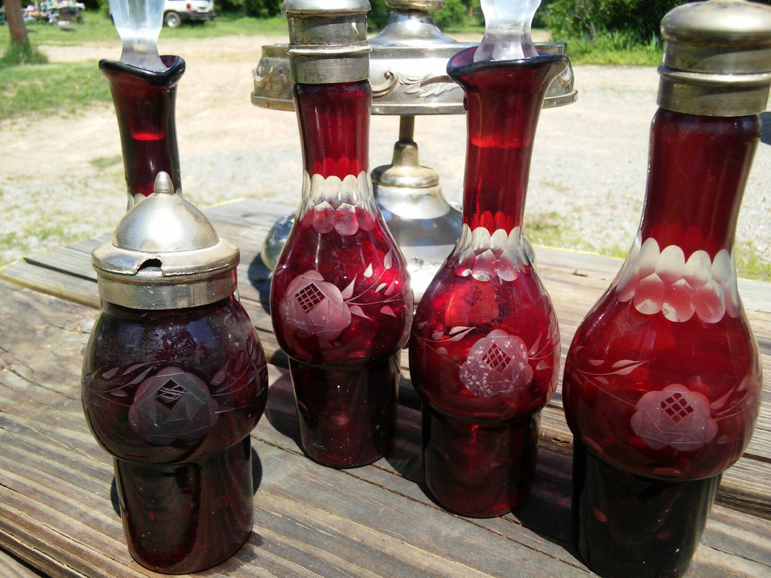 Antique Ruby Red 5 Pc Victorian Style Castor Set With Silver | Etsy