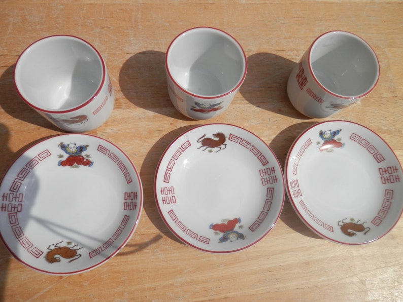 3 Saki Cups With 3 Saucers Marked in Red | Etsy