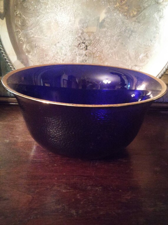Extra Large Cobalt Blue Center Bowl with Gold Rim Super Retro | Etsy