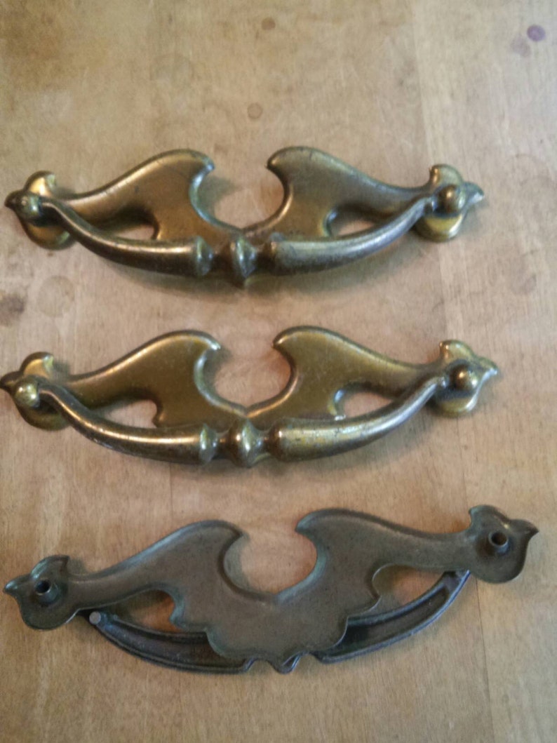 Vintage Colonial Style Stamped Brass Bail Pull Natural Aged | Etsy