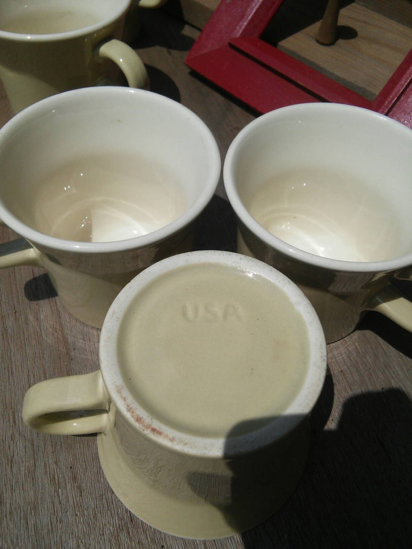 Early Retro Late Mid Century Coffee Mugs by USA Pottery Flair Angle ...