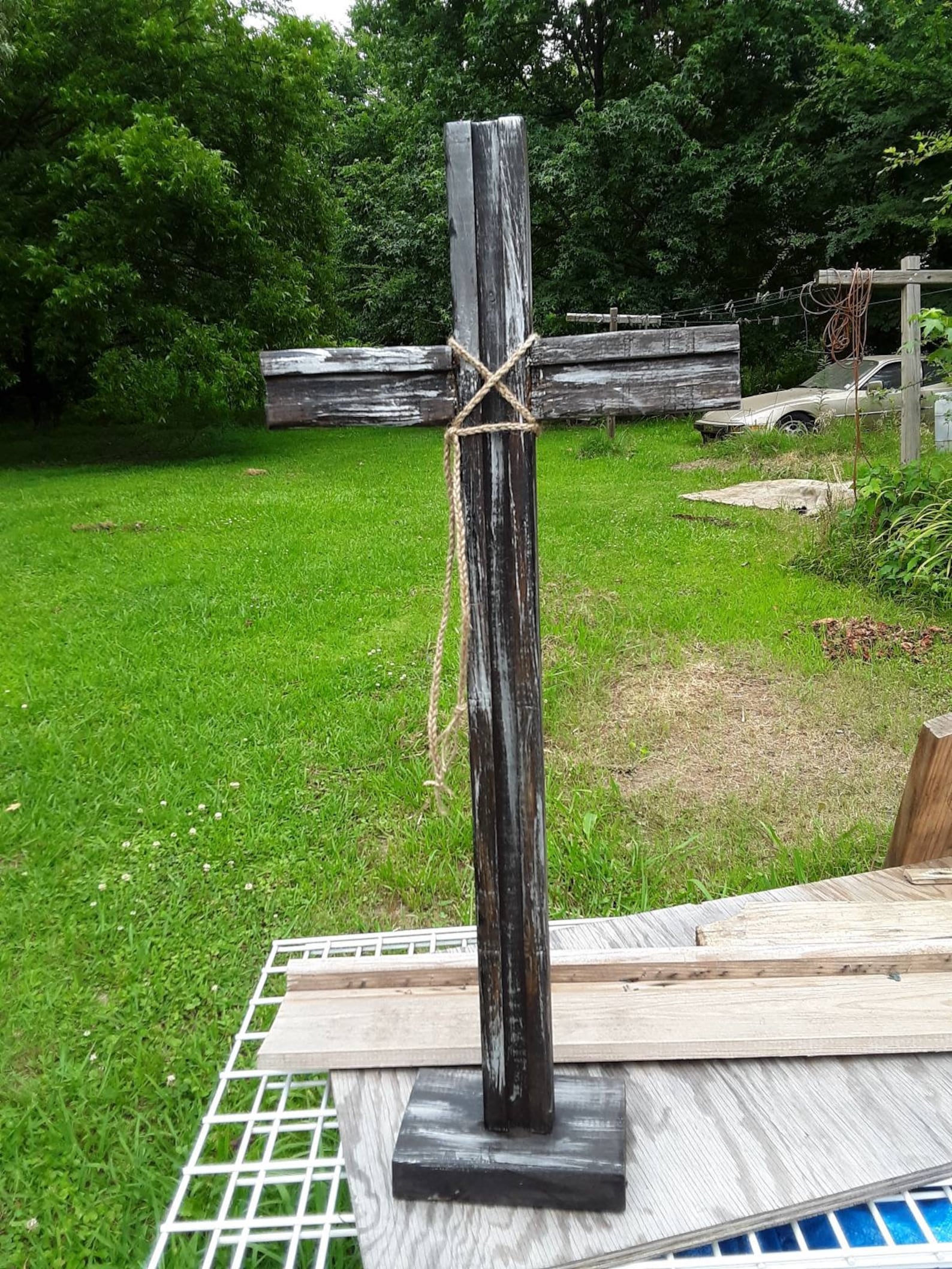 Large Wooden Cross With Wood Base Reclaimed Wood - Etsy