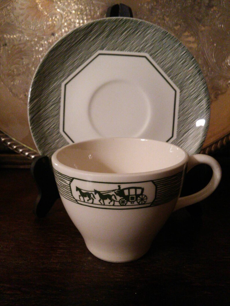 Vintage Scio Green Transferware Olde Orleans Pattern Cup and - Etsy