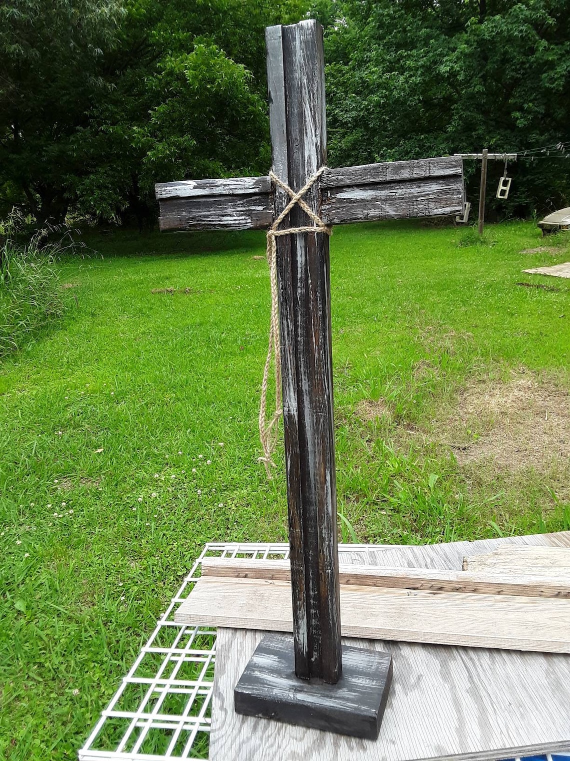 Large Wooden Cross with wood Base Reclaimed Wood | Etsy