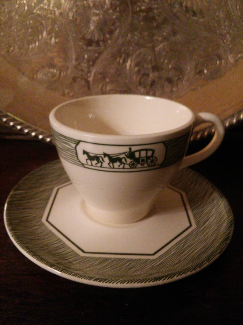 Vintage Scio Green Transferware Olde Orleans Pattern Cup and - Etsy