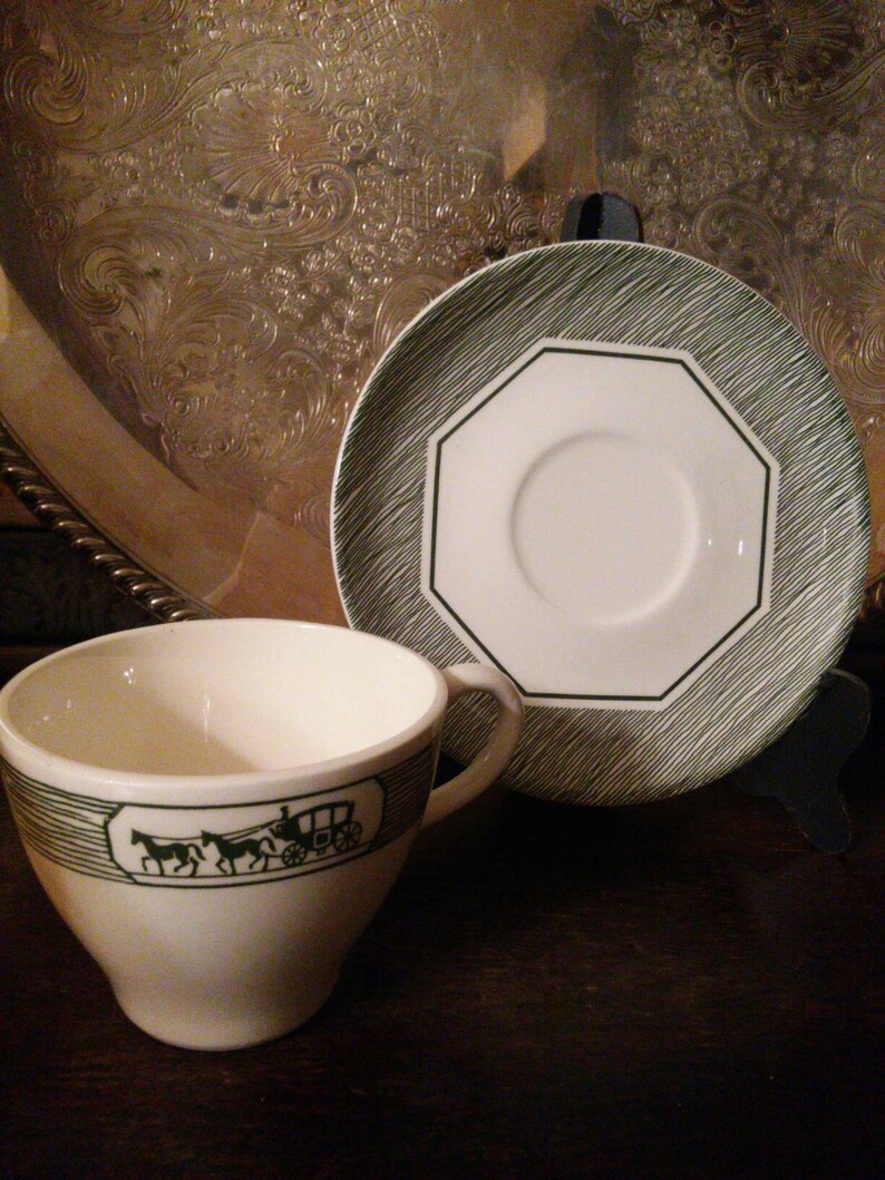 Vintage Scio Green Transferware Olde Orleans Pattern Cup and - Etsy