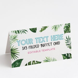 EDITABLE Tropical Buffet Cards, Hawaii Party Food Labels, Palm Leaf ...