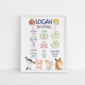 Farm Animal First Birthday Poster, Barn First Year Facts and Milestones ...