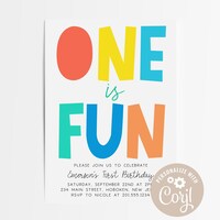One is Fun Birthday Invitation - 5x7 - Editable Invitation - Etsy