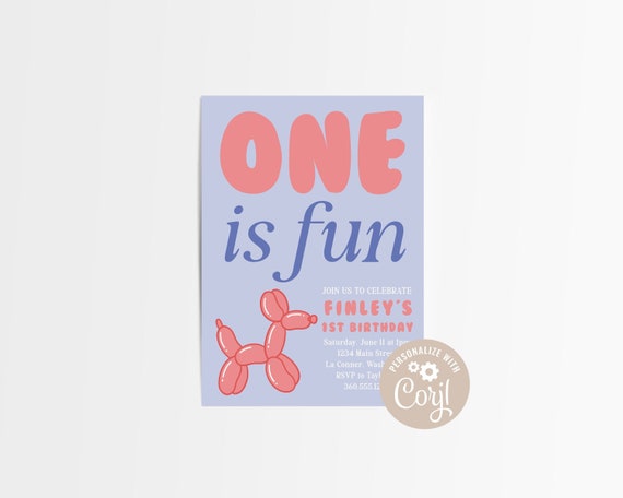 EDITABLE One is Fun Invitation, Balloon Dog First Birthday, Birthday ...