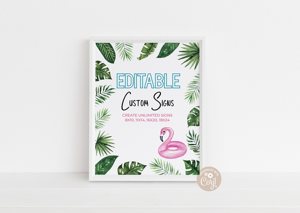 EDITABLE Tropical Buffet Cards, Hawaii Party Food Labels, Palm Leaf ...