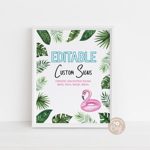 EDITABLE Tropical Buffet Cards, Hawaii Party Food Labels, Palm Leaf ...