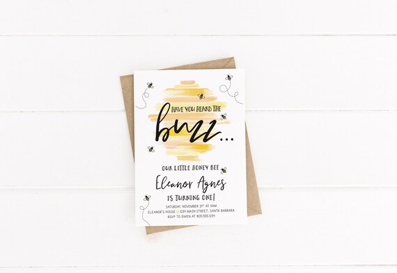 First Bee Day Invitations, Buzz, Honey Bee Girl Birthday, Black and ... First Bee Day Invitations, Buzz, Honey Bee Girl Birthday, Black and ...