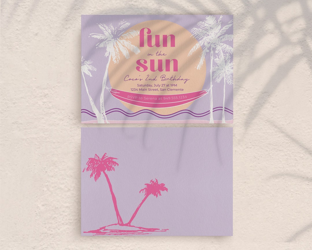 EDITABLE Palm Tree Fun in the Sun Invitation Template, Beach Party, One ...