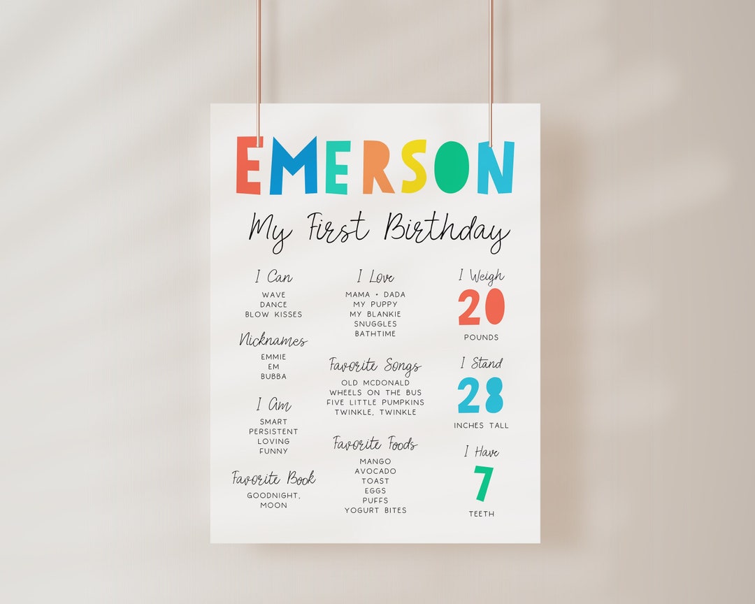 EDITABLE First Birthday Milestone Board, Colorful One is Fun Milestone ...