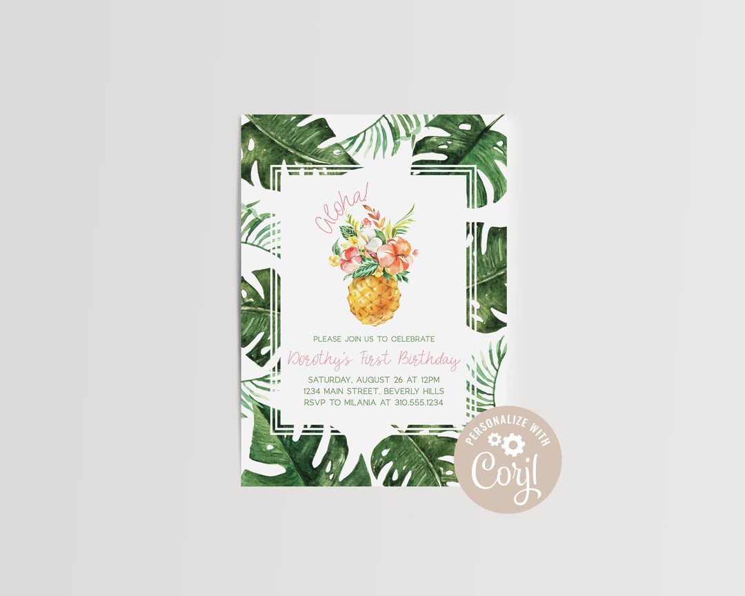 EDITABLE Luau Pineapple Invitation Template, Tropical Girl Summer ...