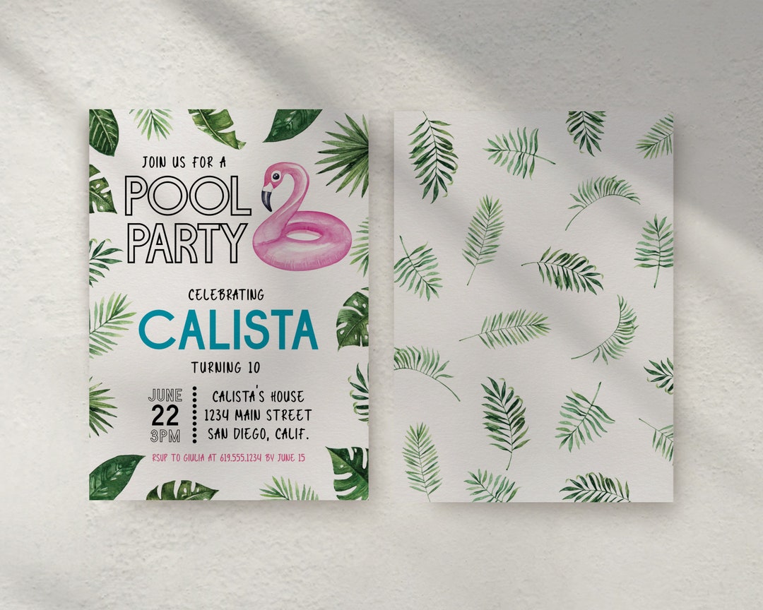 EDITABLE Flamingo Tropical Pool Float Invitation Template, Luau Pool ...