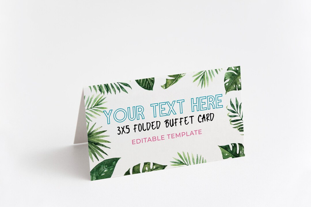 EDITABLE Tropical Buffet Cards, Hawaii Party Food Labels, Palm Leaf ...