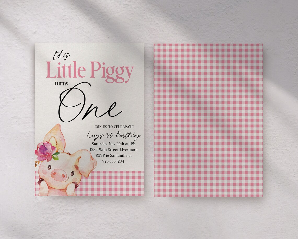 EDITABLE Pig Invitation Template, Little Piggy Theme Party, Girl First ...