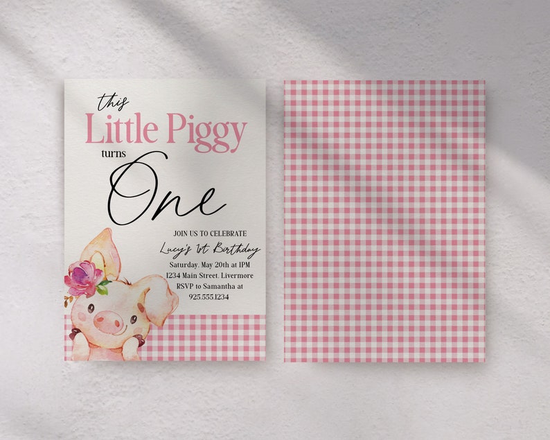 EDITABLE Pig Invitation Template, Little Piggy Theme Party, Girl First ...
