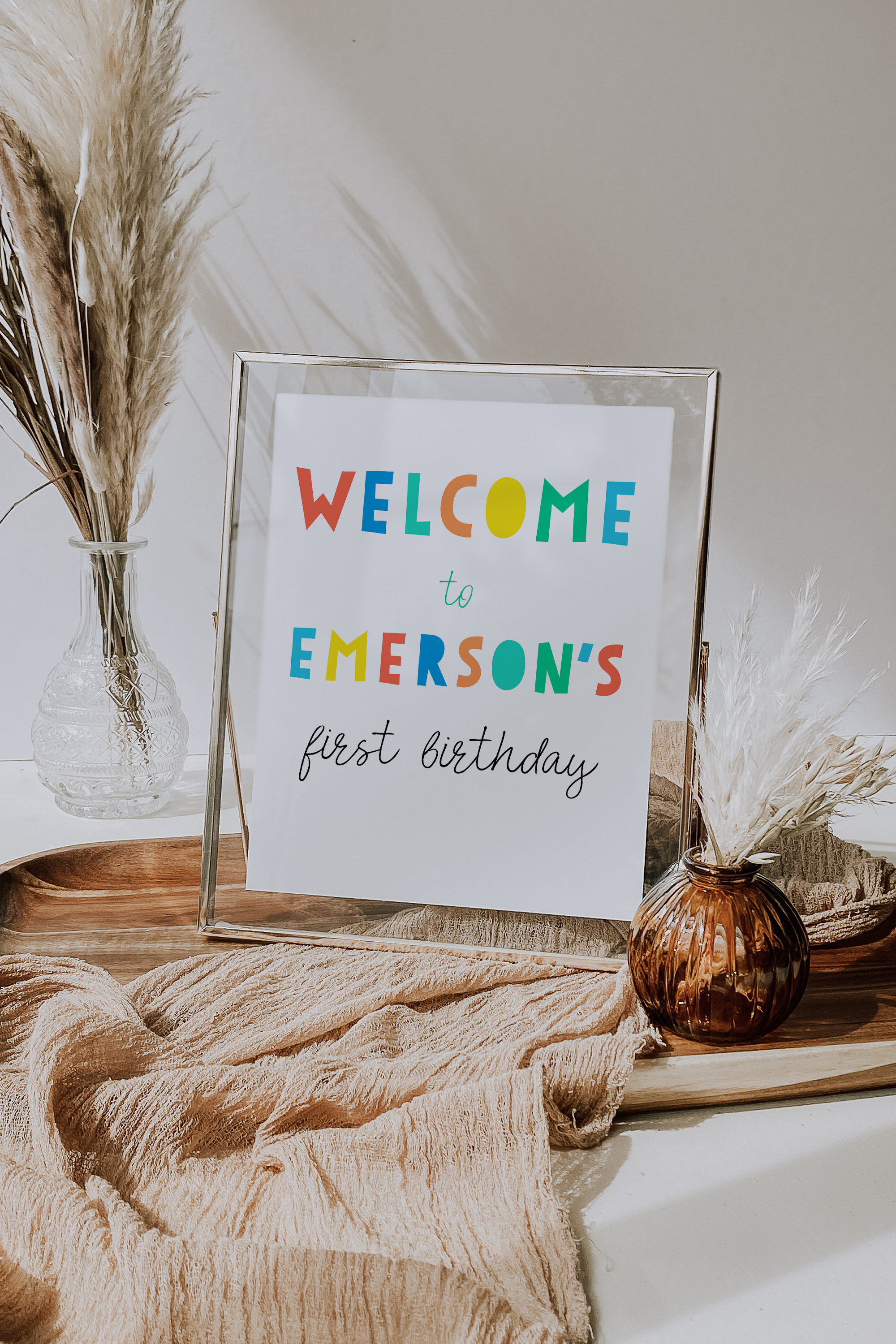 Editable Colorful Birthday Welcome Sign, Rainbow Party Decor (instant ...