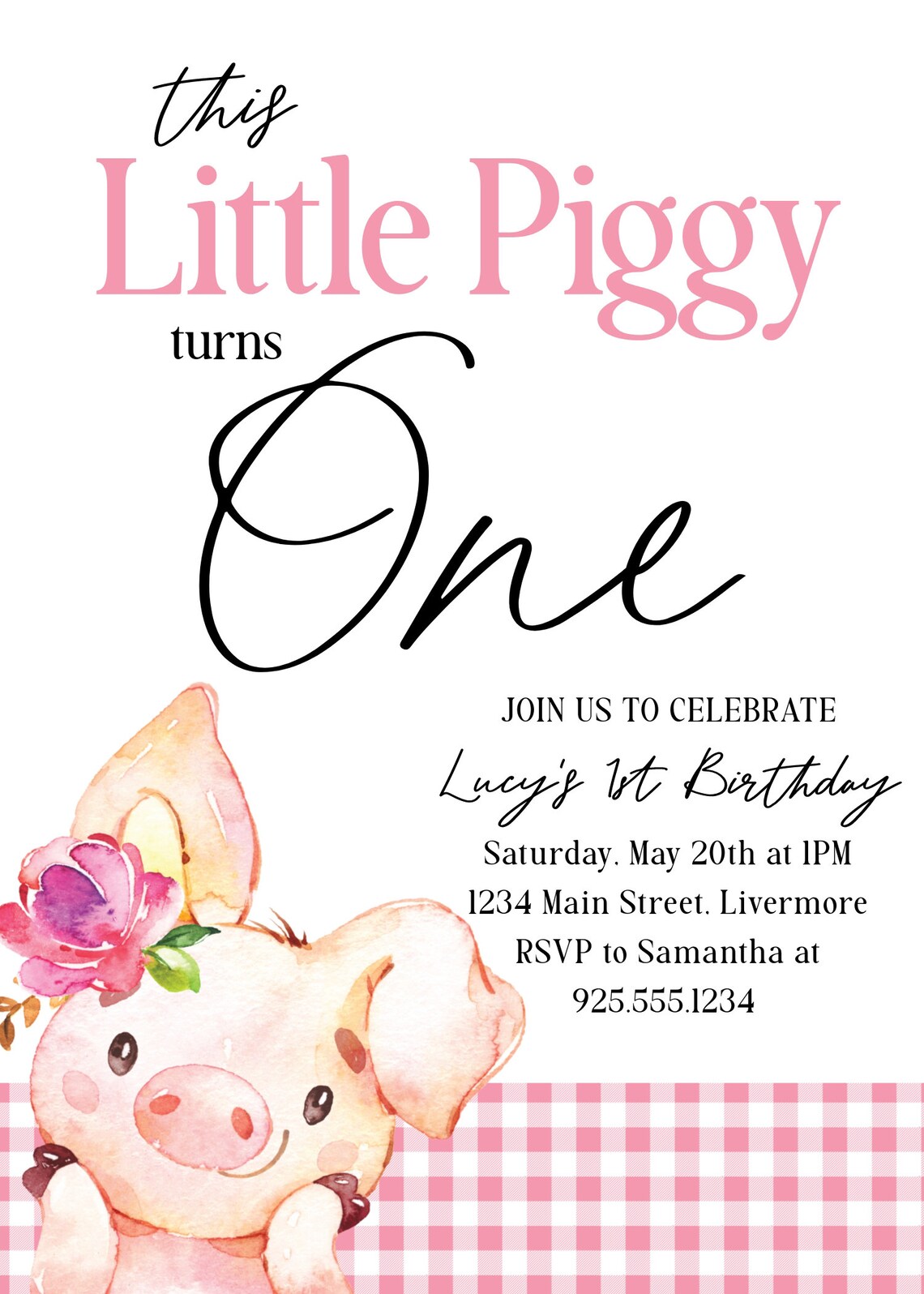 EDITABLE Pig Invitation Template, Little Piggy Theme Party, Girl First ...