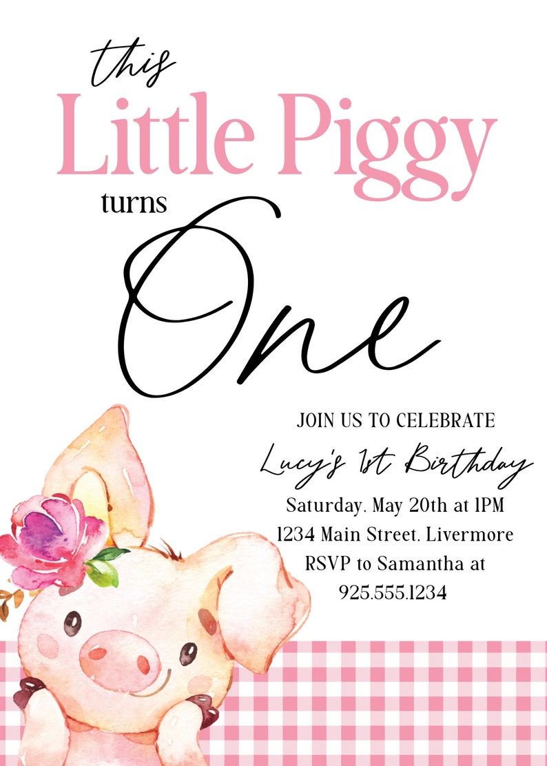 EDITABLE Pig Invitation Template, Little Piggy Theme Party, Girl First ...
