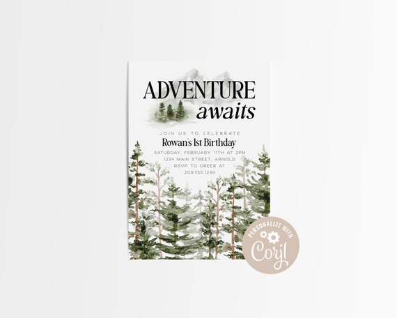 EDITABLE Birthday Invitation, Forest First Birthday, Camping Birthday ...