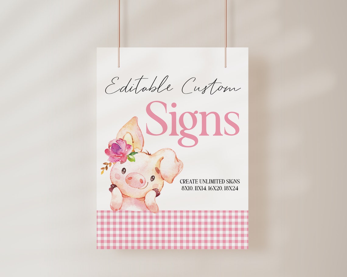 EDITABLE Pig Invitation Template, Little Piggy Theme Party, Girl First ...