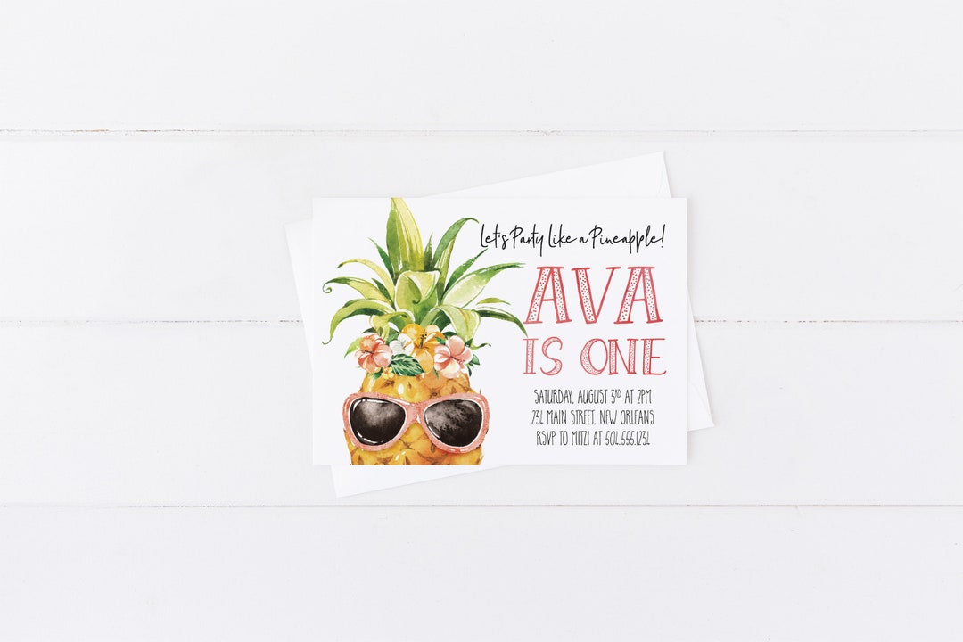 Watercolor Pineapple Birthday Invitations Aloha Party - Etsy