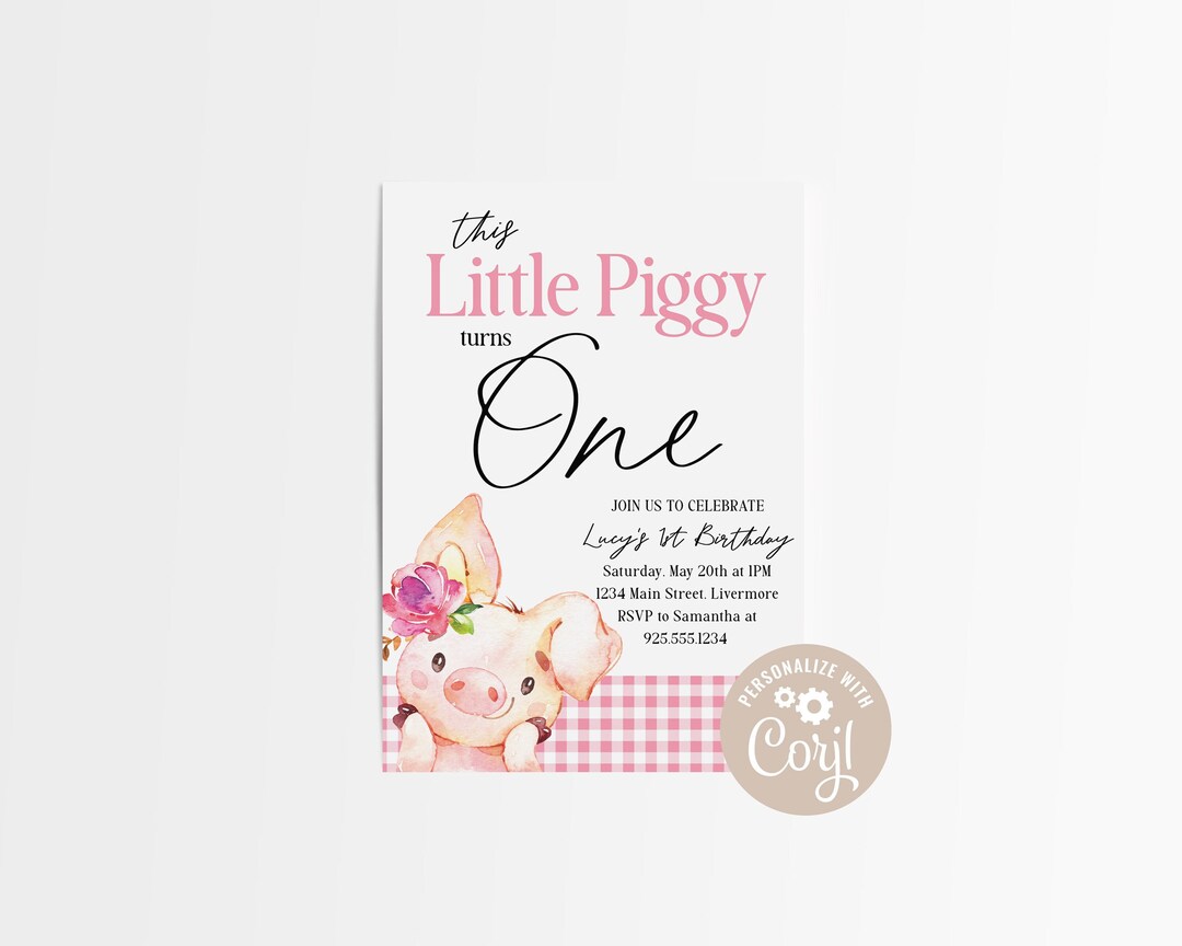 EDITABLE Pig Invitation Template, Little Piggy Theme Party, Girl First ...