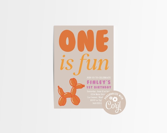 EDITABLE One is Fun Invitation, Balloon Dog First Birthday, Birthday ...