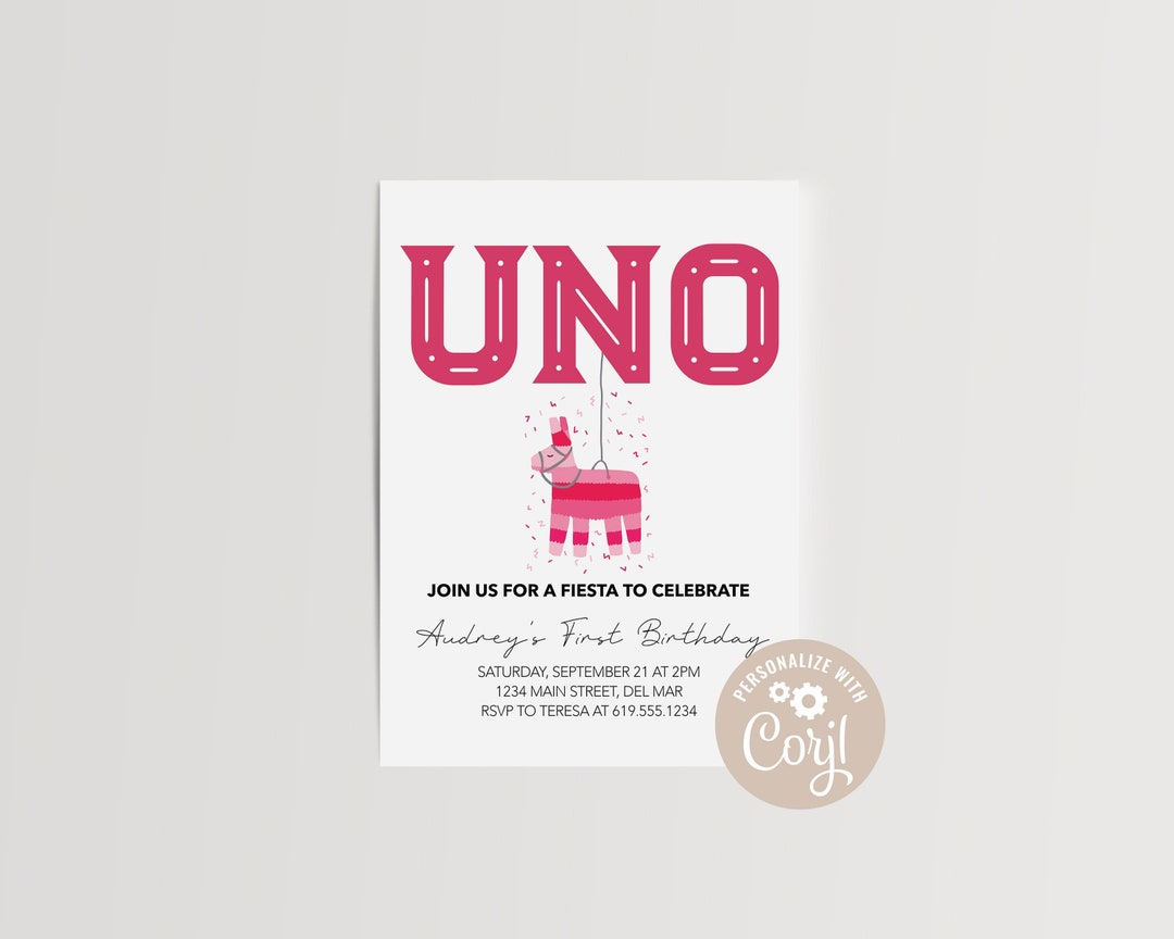 EDITABLE Pink Pinata Fiesta Invitation, First Birthday Party, Mexican ...