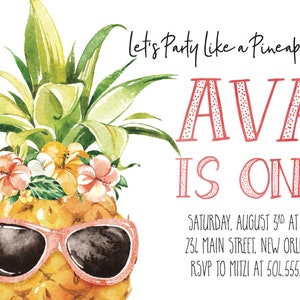 Watercolor Pineapple Birthday Invitations Aloha Party - Etsy