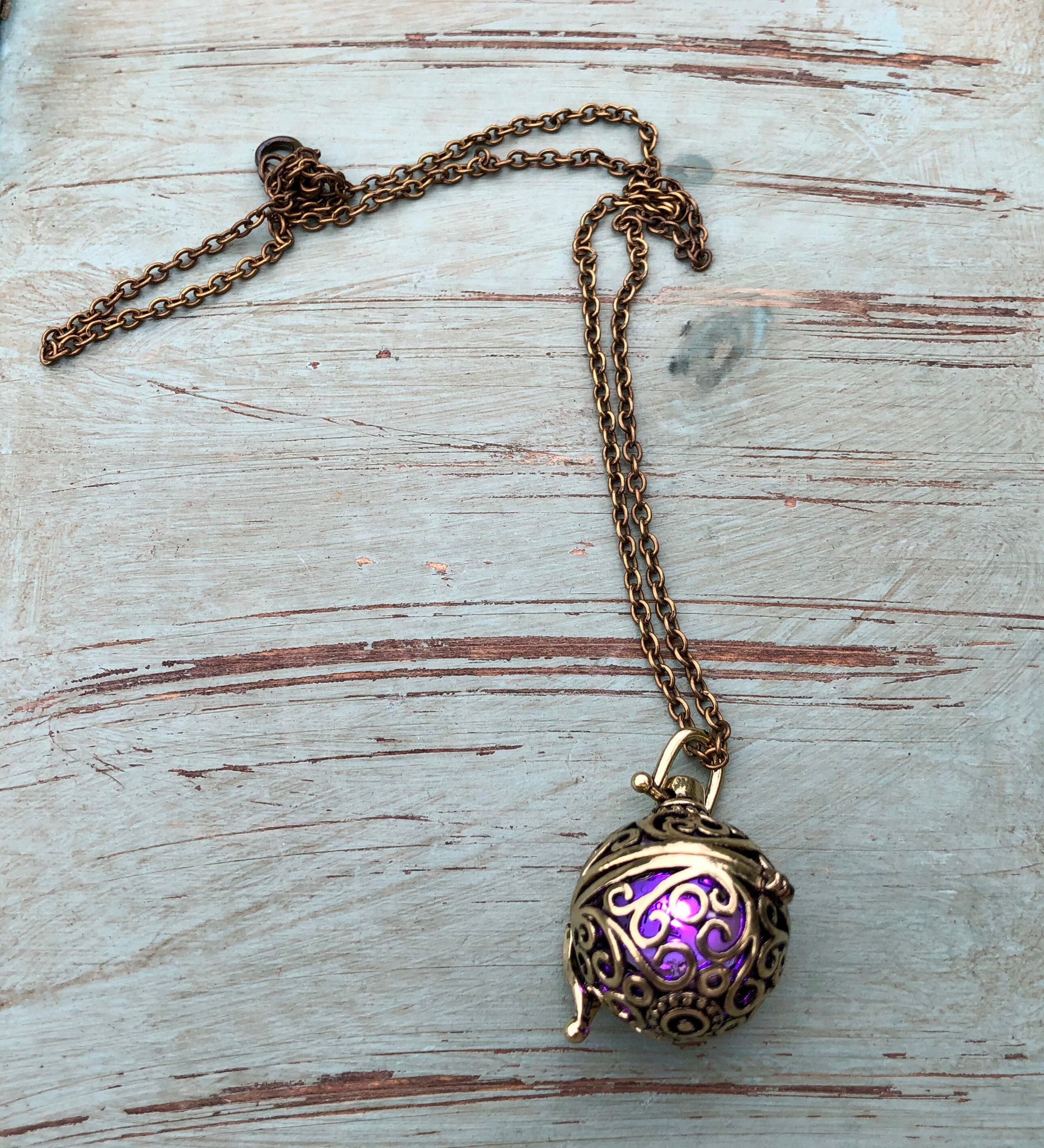 Magic Glow Locket Necklace: Antique Gold LED Fantasy Pendant - Etsy