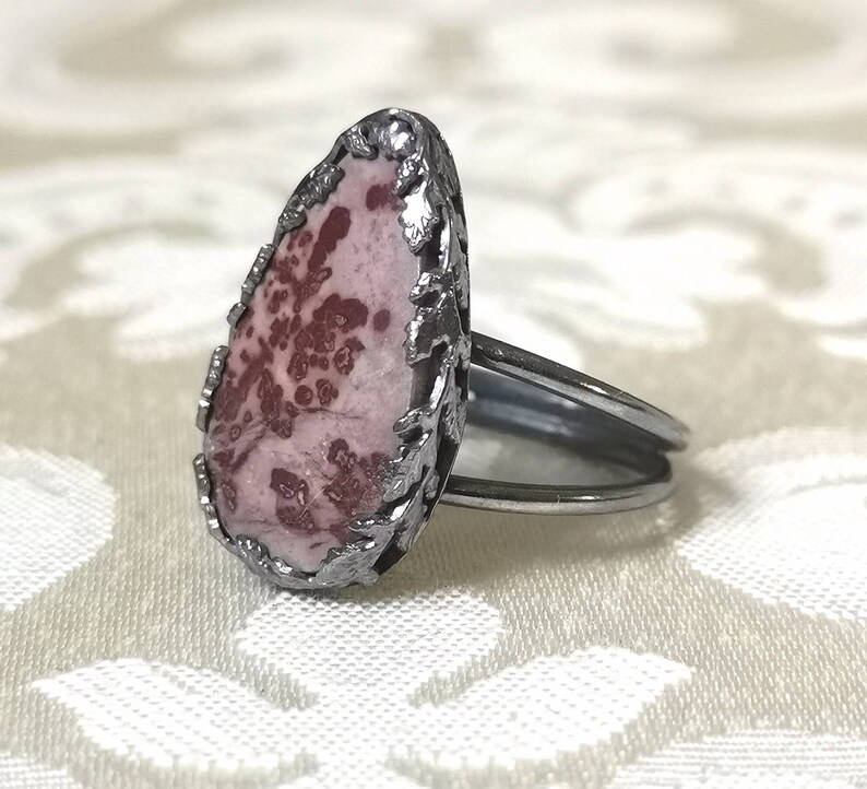 Plume Jasper and Sterling Silver Ring Flower Ring Double | Etsy