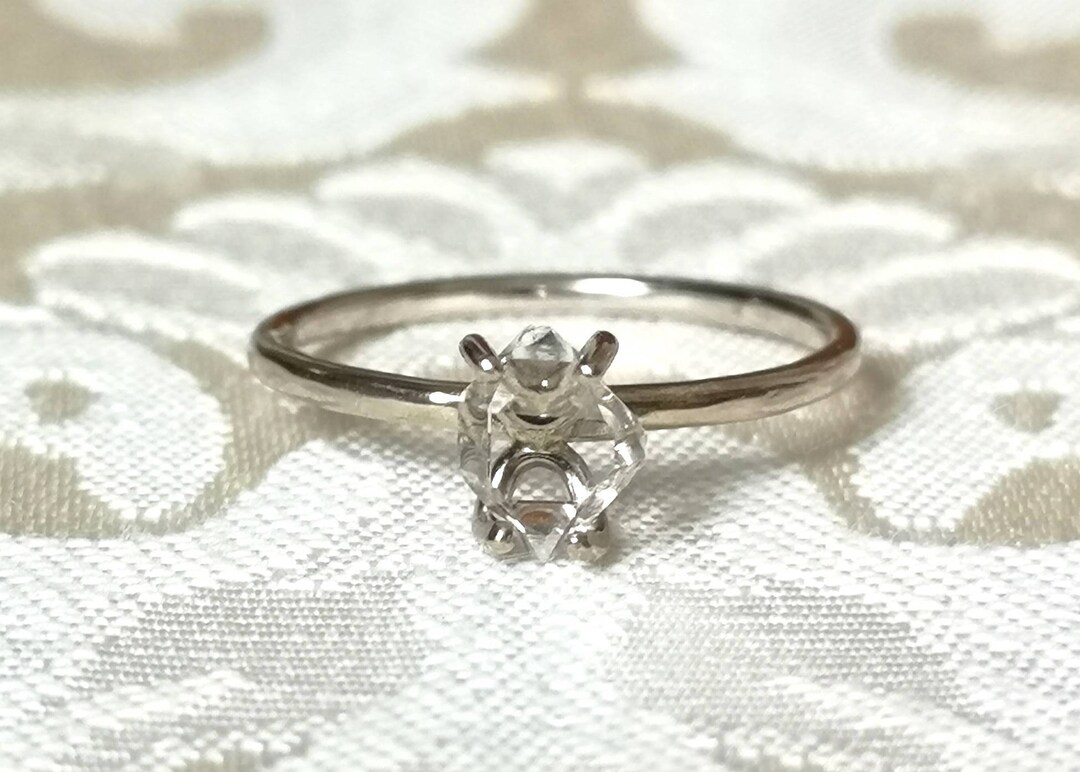 Palladium White Gold Herkimer Diamond Quartz Crystal Ring - 14K White ...