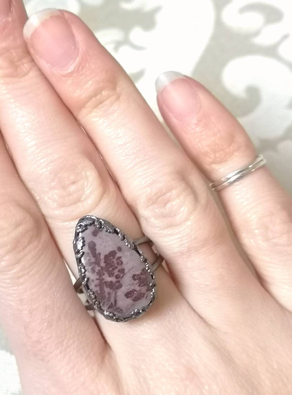 Plume Jasper and Sterling Silver Ring Flower Ring Double | Etsy