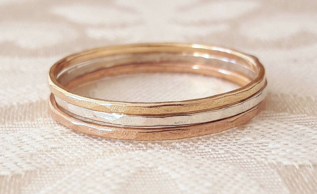 Set of Three 1mm Stacking Rings - Mixed Metal Stacking Ring Set - Thin ...